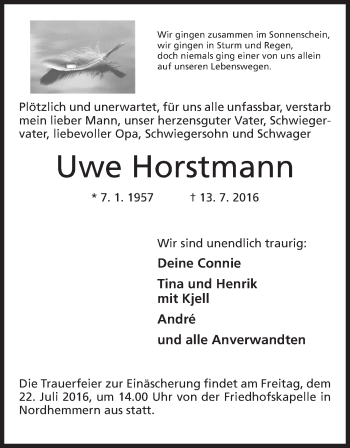 Traueranzeigen von Uwe Horstmann | Trauer.MT.de