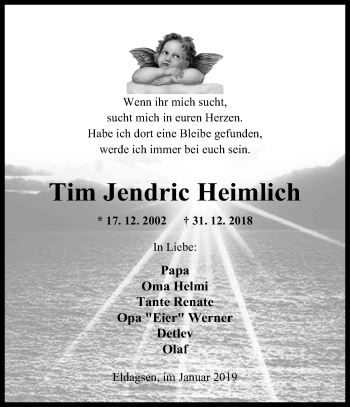 Traueranzeigen von Tim Jendric Heimlich | Trauer.MT.de