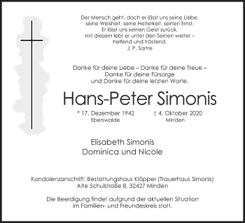 Traueranzeigen von Hans-Peter Simonis | Trauer.MT.de