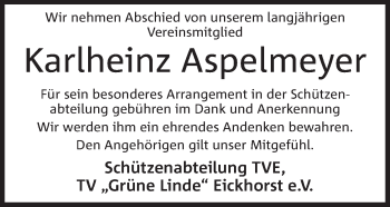 Traueranzeigen von Karlheinz Aspelmeyer | Trauer.MT.de