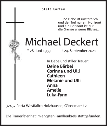 Traueranzeigen von Michael Deckert | Trauer.MT.de