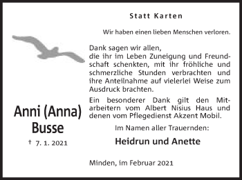 Traueranzeigen von Anna Busse | Trauer.MT.de