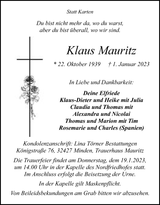 Traueranzeigen von Klaus Mauritz | Trauer.MT.de