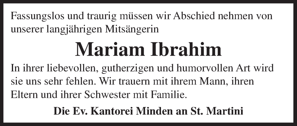 Traueranzeigen von Mariam Ibrahim | Trauer.MT.de