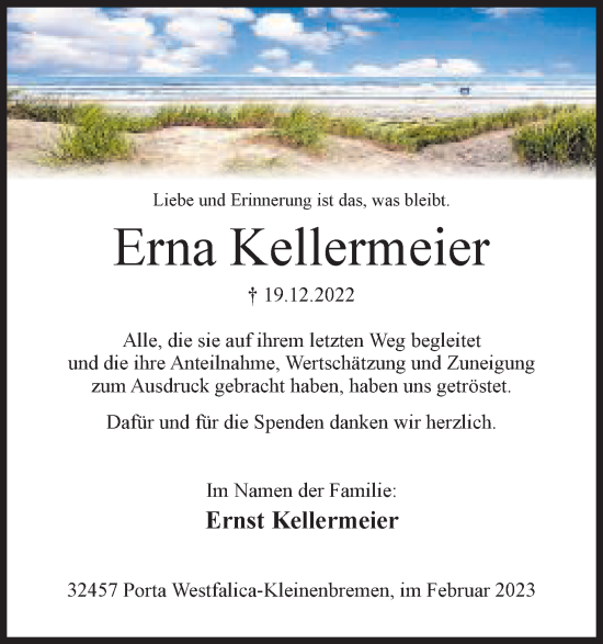 Traueranzeigen von Erna Kellermeier | Trauer.MT.de