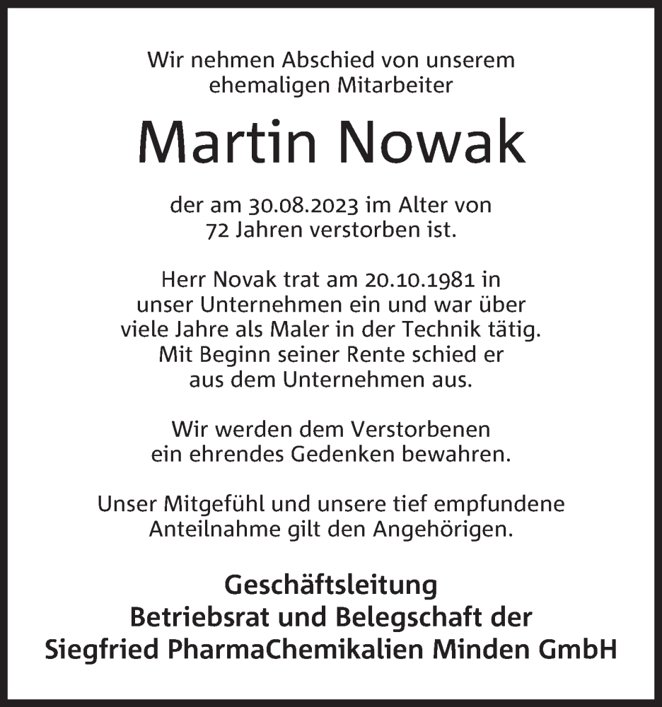Traueranzeigen von Martin Nowak | Trauer.MT.de