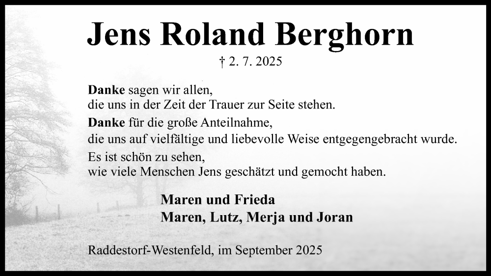 Traueranzeigen von Jens Roland Berghorn | Trauer.MT.de